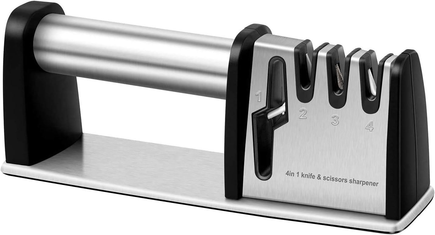 Knife Sharpeners, 4 in 1 Kitchen Blade and Scissors Sharpening Tool, Powerful Professional Chef's Kitchen Knife Accessories, Manual Knife Sharpener Kitchen
