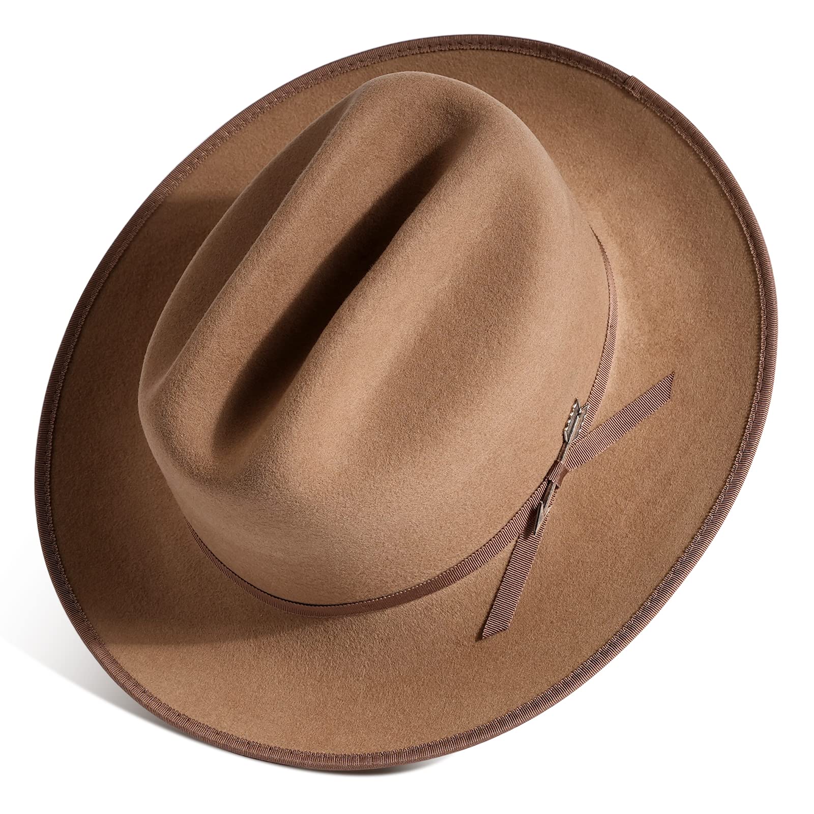 Open Road Hat Cowboy Fedora Hat Pure Wool Felt Hat Vintage Rancher Hat Airway Vented Panama Hats for Men Women