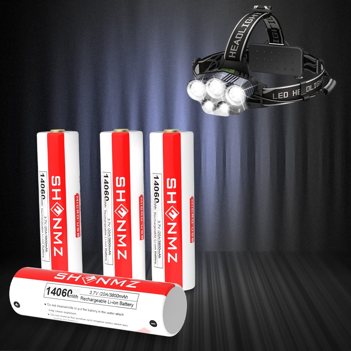 SHENMZ 3.7V Rechargeable Batteries,3600mAh 30A Button Top Batteries,with Micro-USB Charging Cable for Flashlights, Headlamps, Doorbells, RC Cars (2 Pcs)