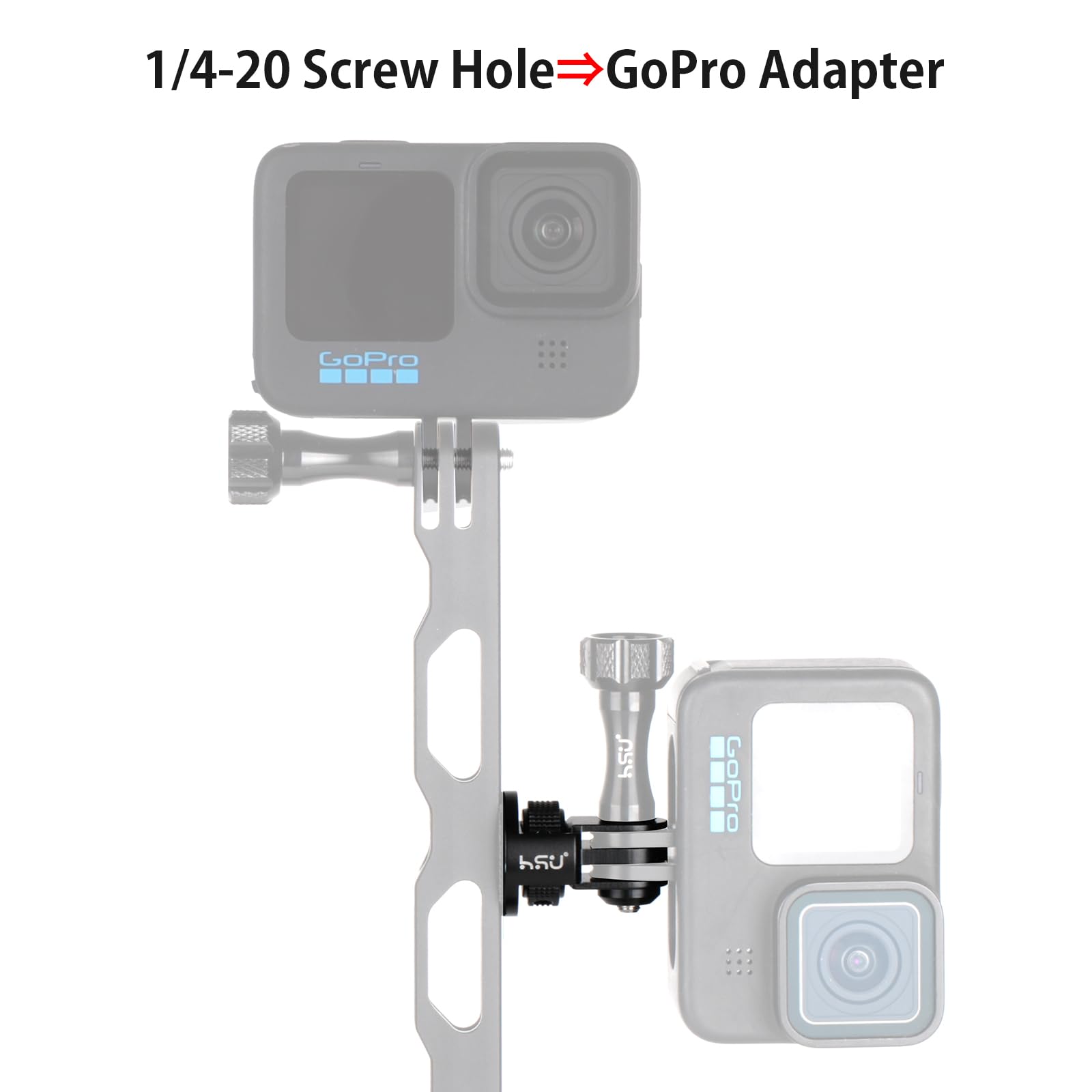 HSU Aluminum Camera Tripod Mount Adapter, 1/4" 20 Camera Mount for GoPro Hero 12/11/10/9/8/7 Insta360 X3/X2/X/RS/R and Other Cameras (Black)