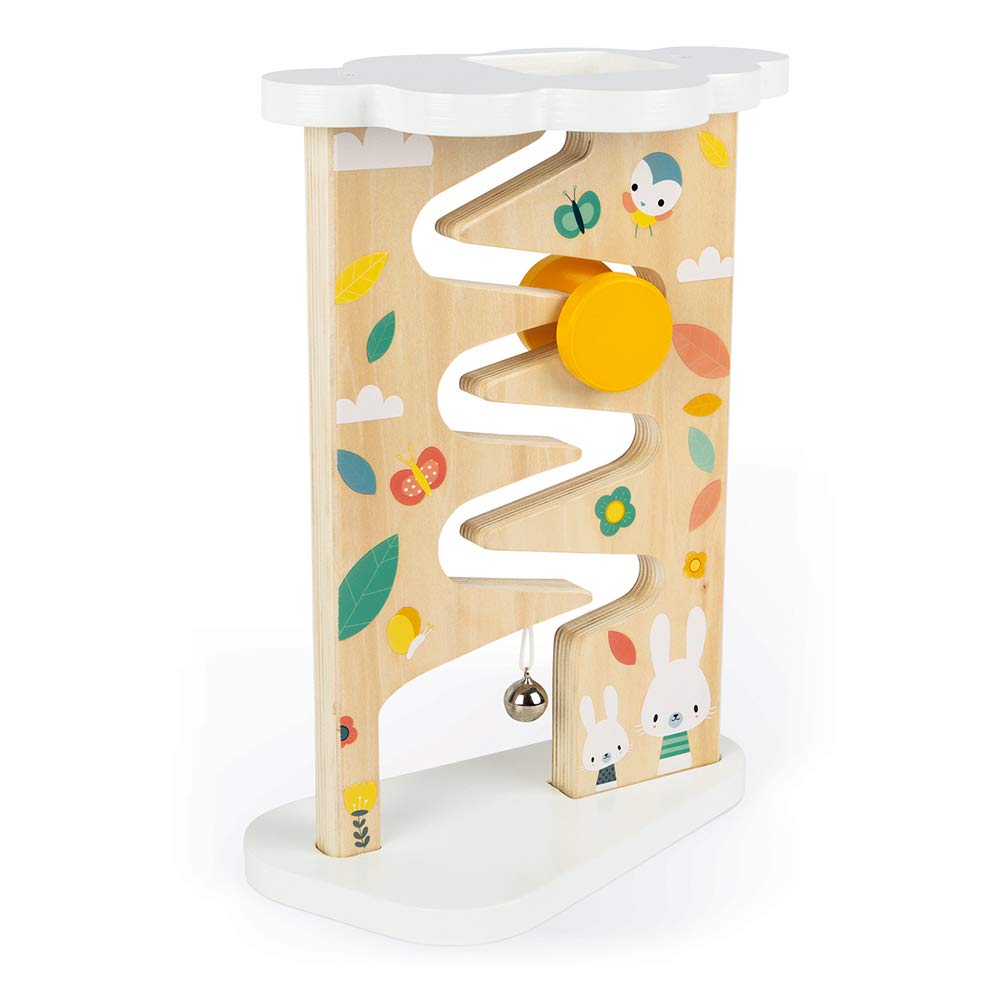 Janod Pure 4 pc Wooden Pastel Bee & Bear Ball Track - Ages 12+ Months - J05153