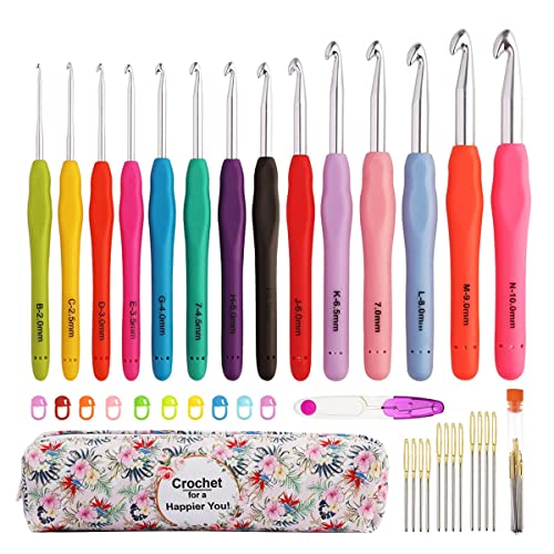 KOKNIT Extra Long Crochet Needles Set, Included Stitch Markers & Scissor & Large Eye Blunt Needles, Crochet DIY Kit in Beautiful Silver Color Case