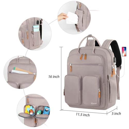 Mancro Diaper Bag Backpack, Baby Bags for Mom and Dad Maternity Diaper Bag for Girls, Large Capacity Waterproof Bag with USB Charging Port, Insulated Pockets, Stroller Straps, Grey