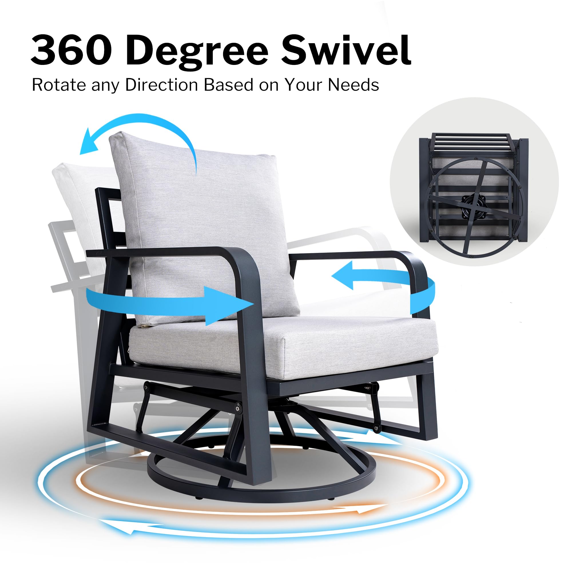 SUGOLD Aluminum Outdoor Swivel Rocking Chairs 2 Piece Set,Swivel Patio Chairs for Porch Deck Balcony Garden (Silver Gray)