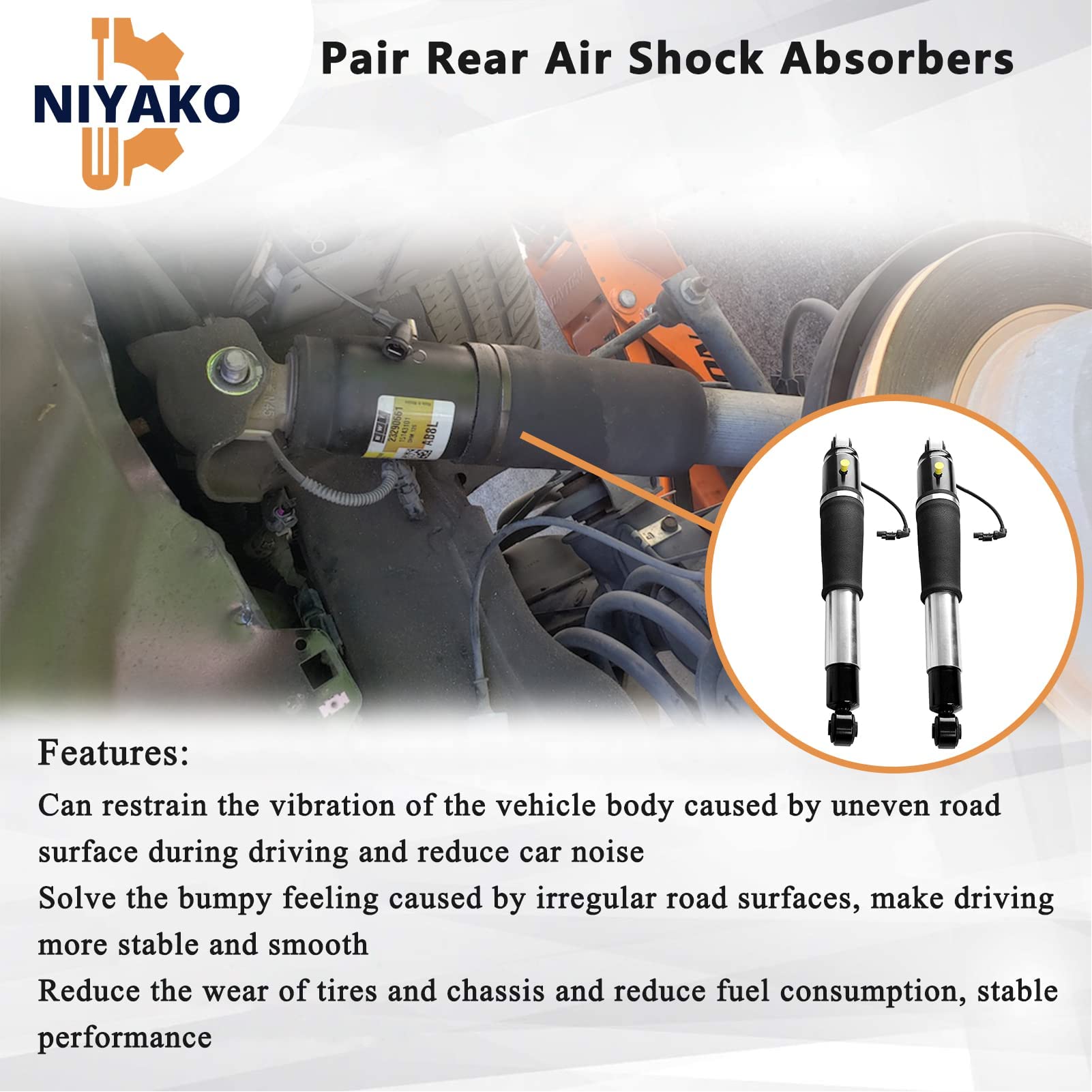 Niyako Rear Air Shock Absorbers Replacement# πππ-ππππ ππππππππ ππππππππ ππππππππ ππππππππ Fit 2015-2021 Chevy Tahoe Suburban Cadillac Escalade ESV GMC Yukon XL