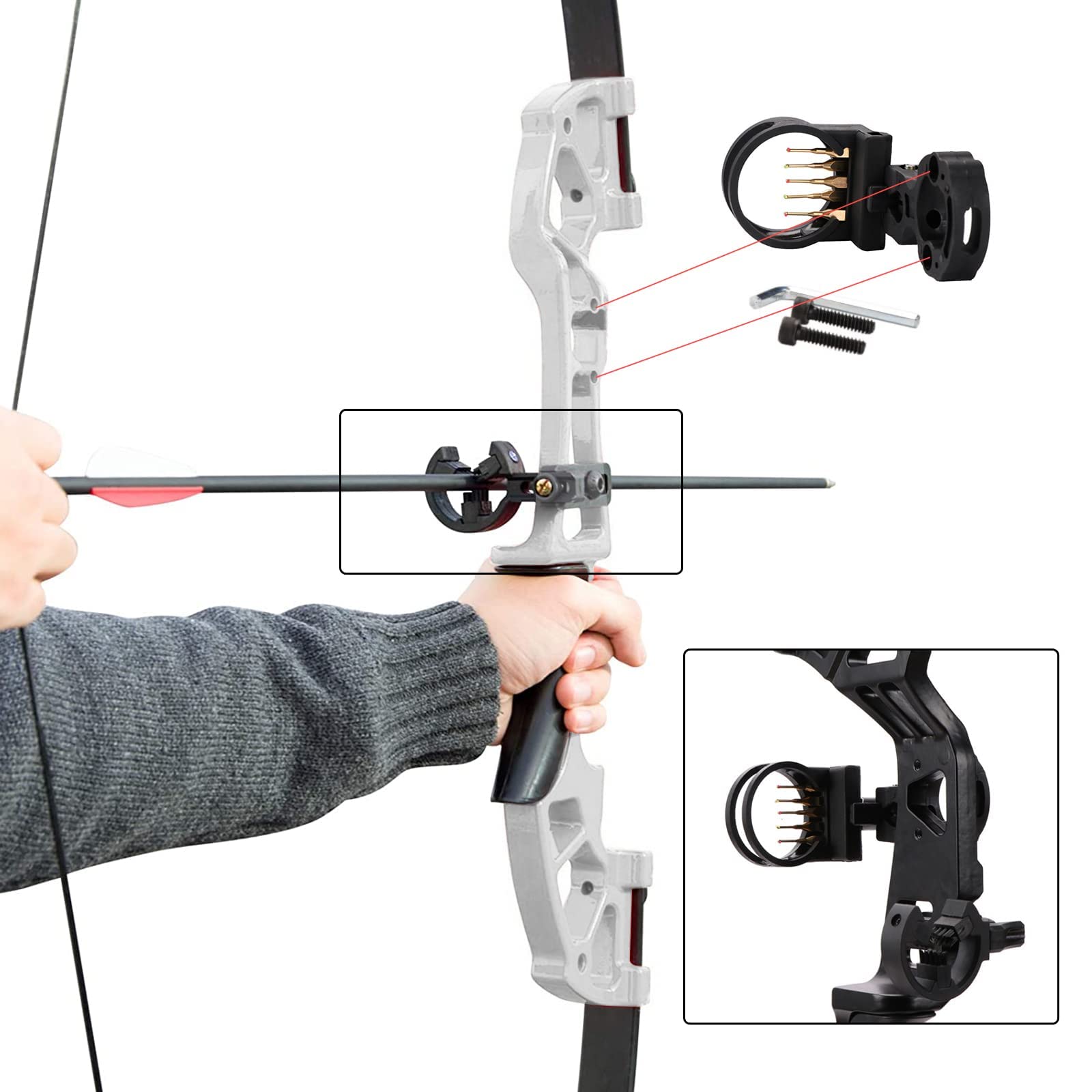 Knixxo Archery 51" Takedown Recurve Bow and Arrows Set for Adults,Right Hand Practice Kit with 6pcs Real Feather Carbon Arrows for Beginner(Silver, 30)