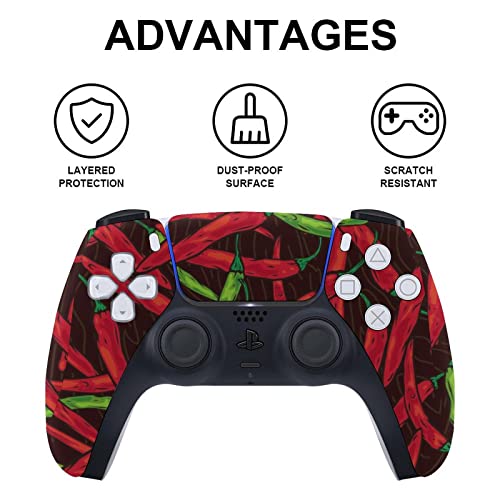 Red and Green Peppers Full Protective Skin Cover Design Wrap Decal Sticker Compatible with PS5 Digital Edition Console and Controller
