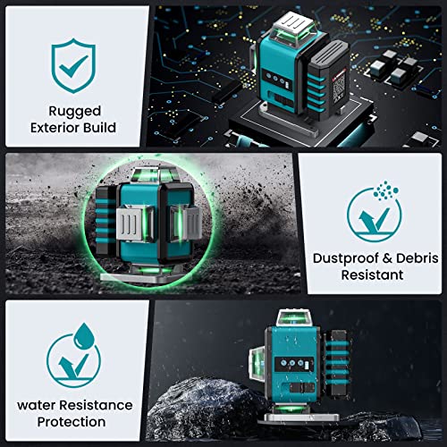 Seesii laser level,16 Lines Green Electronic Self Leveling Tool 4D Four-Plane Leveling and Alignment Line Laser Level Outdoor Pulse Mode-Rechargeable Battery, Portable Toolbox LL110