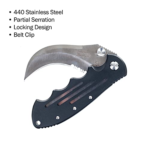 Whetstone Cutlery Hawk Bill Blade Stainless Steel Folding Knife, Black, 8. 75 inches