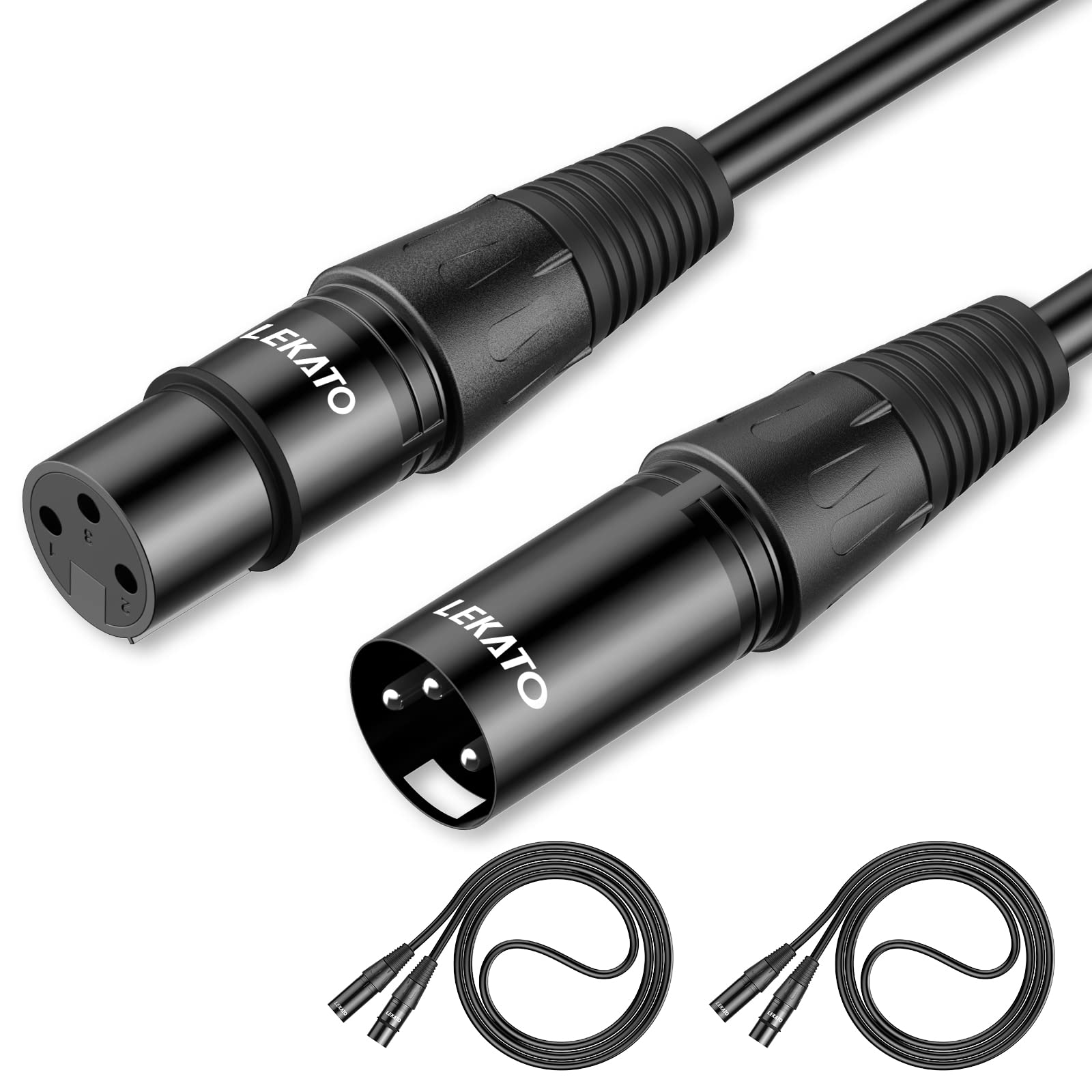 LEKATO XLR Cable 3Ft, 2-Pack Microphone Cable XLR Male to Female Balanced 3 PIN Pure Copper Wire, XLR Cable for Mic, Speaker Systems, Studio Speaker, Mixer, Amplifier(2-Pack)