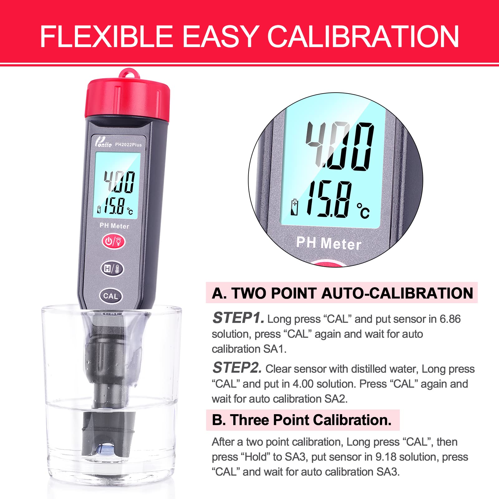 Poniie PH2022Plus Waterproof Digital PH Meter for Water Hydroponics Food Brewing w/Portable Toolkit Combo, 0.01 Resolution