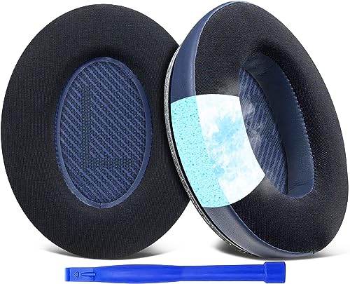 SoloWIT Cooling-Gel Ear Pads Cushions Replacement, Earpads for Bose QuietComfort 35 (QC35) and Quiet Comfort 35 II (QC35 II) Over-Ear Headphones, Softer Leather, Noise Isolation Foam - Navy Blue