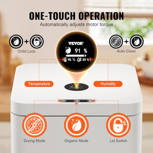 VEVOR Electric Composter for Kitchen, 5L Large Smart Countertop Compost Bin Indoor, Odorless Quiet Electric Kitchen Food Recycler with Upgraded Motor/Auto-Cleaning/2 Composting Modes/Safe Child Lock