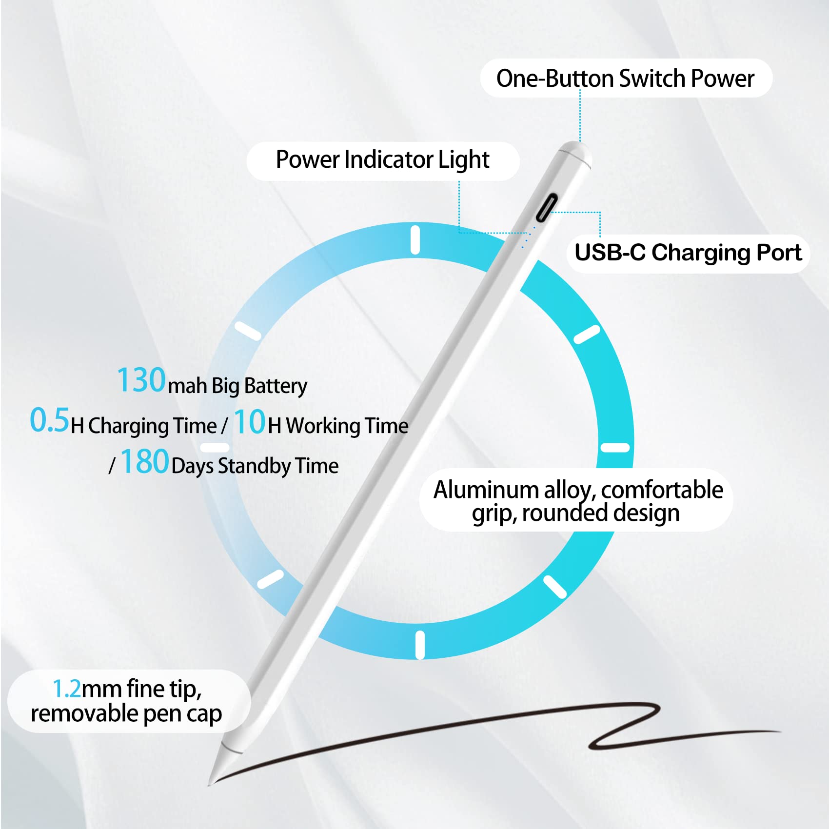Stylus Pen for iPad(2018-2022) with Palm Rejection & Fast Charging, Digital Pencil Compatible with Apple iPad 10/9/8/7/6, iPad Mini 6/5, iPad Air 5/4/3, iPad Pro (11/12.9 Inch) Gen-Silver