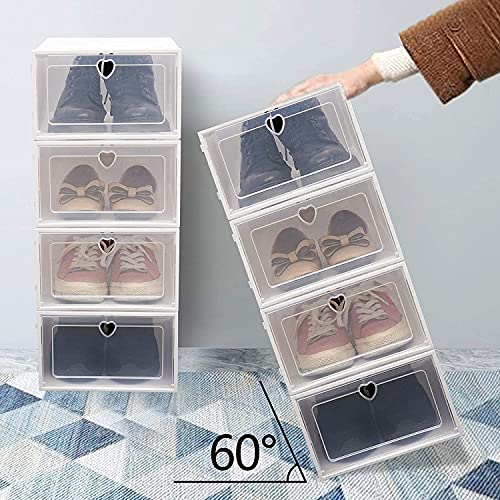 YIPONYT 20 Pack Shoe Box Side Open, Plastic Stackable Shoe Storage Organizer Shoe Container Sneaker Box for Men Women Shoe (13.0 x 9.1 x 5.5 inches, White)