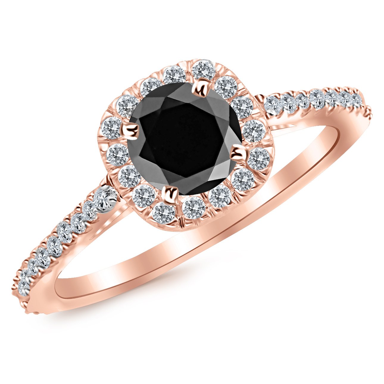 Houston Diamond District 2.35 Carat 14K Rose Gold Gorgeous Classic Cushion Halo Style Diamond Engagement Ring with a 2 Carat Round Cut AAA Quality Black Diamond (Heirloom Quality)