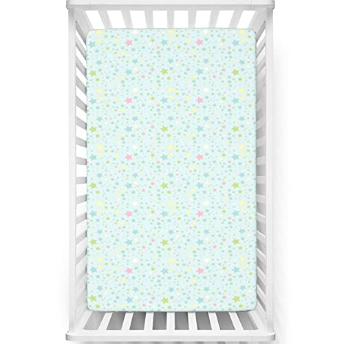Star Themed Fitted Mini Crib Sheets,Portable Mini Crib Sheets Ultra Soft Material-Great for Boy or Girl Room or Nursery,24“ x38“,Multicolor