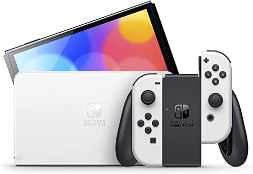 PURTCH Newest 2022 Model Switch OLED Display with White Controllers and Dock - 7" 1280 x 720 OLED Touchscreen Display, 64GB Internal Storage, 802.11AC WiFi, Bluetooth 4.1, Ethernet, Type-C