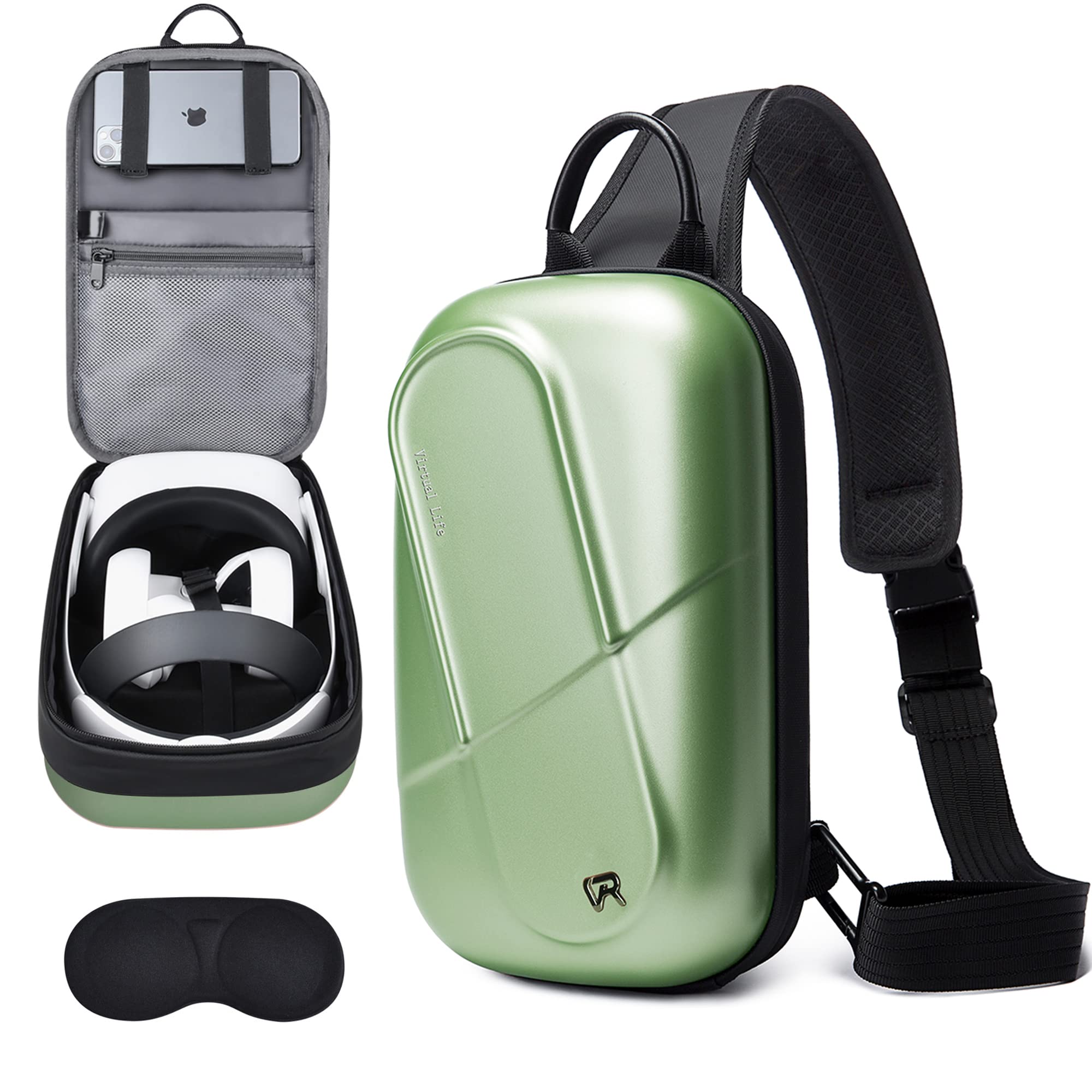Piskyet Detachablea VR Backpack Case/Official Elite Strap Carrying Case, Hard Travel Case - Frosted Green