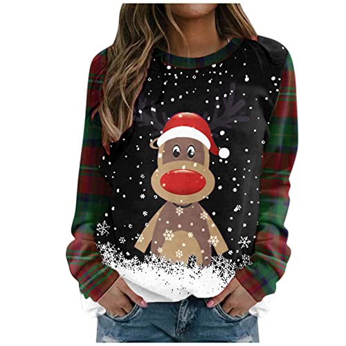 Shirt For Women Trendy Christmas Print Pullover Long Sleeve Sweatshirts Relaxed Fit Workout Tops Christmas Tops Black