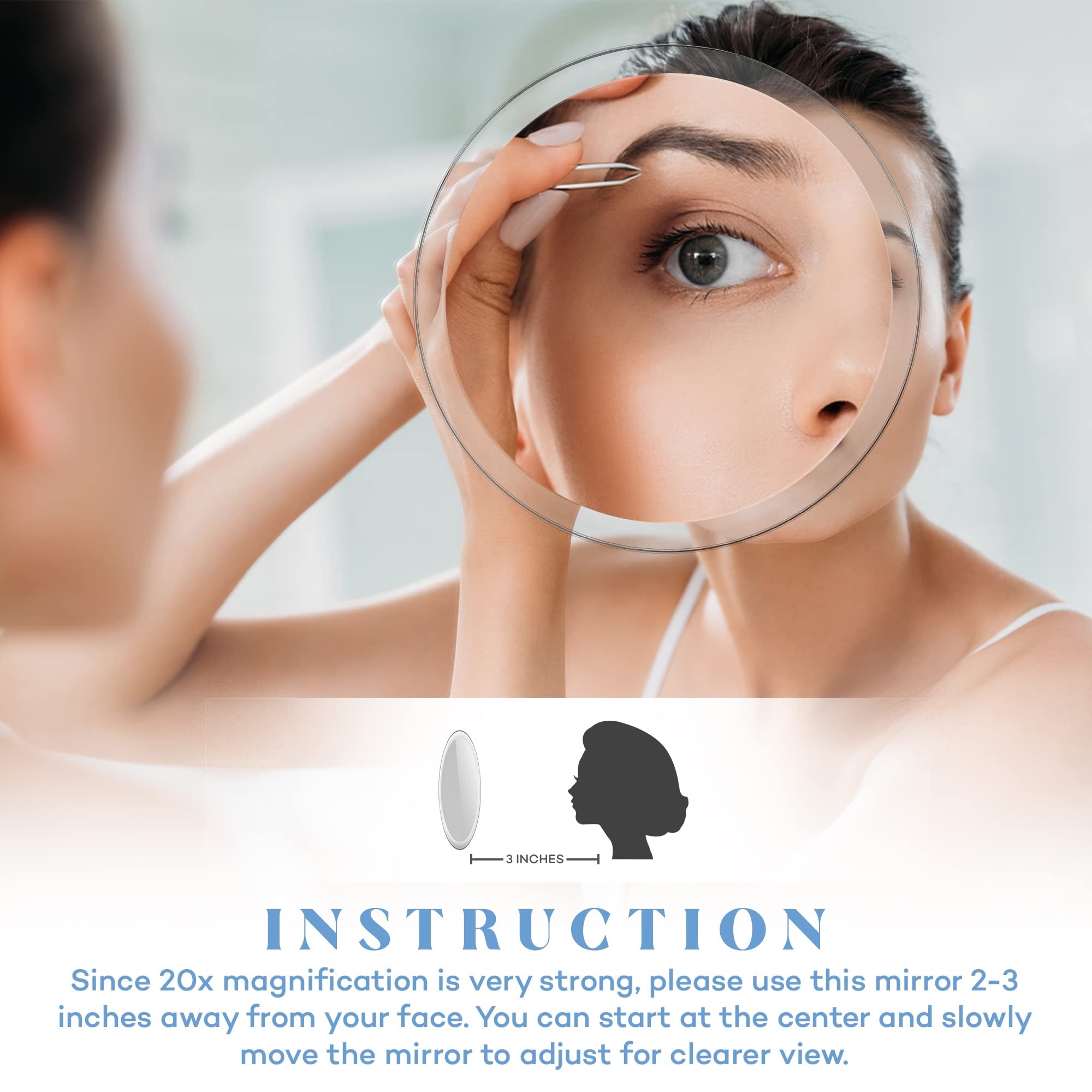 UMEMAE 20X Magnifying Mirror with 3 Strong Suction Cups- 6 Inch Mirror- Use for Makeup Application/Makeup Details- Tweezing- Removing Blackheads/Blemishes-Suction Cups Mirror- Easy Mounting.