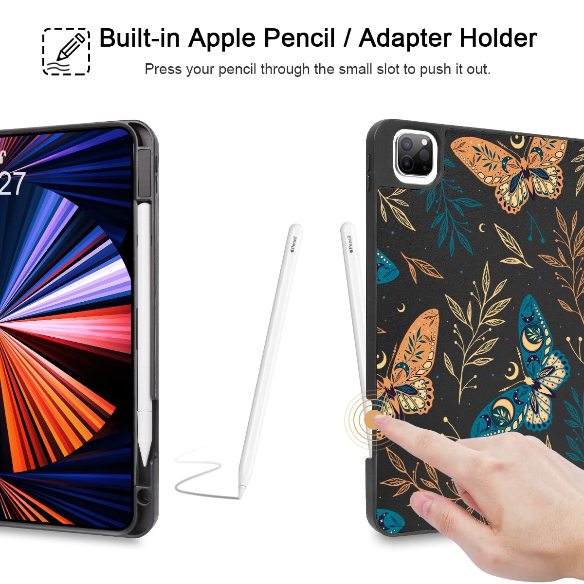 SUROCASE for iPad Pro 11 Inch Case 2022/2021/ 2020/2018, Slim Stand Hard Back Shell Smart Cover for iPad Pro 11 Inch 4th Generation 2022 / 3rd Gen 2021/ 2nd Gen 2020 / 1st Gen 2018, Butterfly