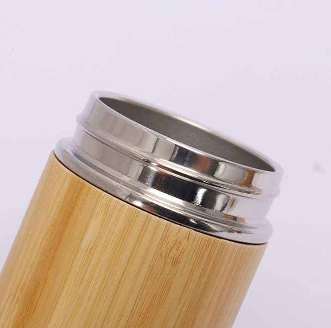 Shiok! Premium Bamboo Tea Tumbler with Strainer. 17 Oz Capacity Stainless Steel Thermos. Durable Double Walled Vacuum Insulated Travel Mug with filter. Keeps Hot & Cold up to 12hrs