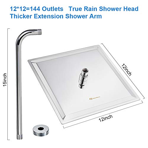 Rain Shower Head With Extension Arm, NearMoon Square Shower Heads, Large Stainless Steel Rainfall Showerhead-Waterfall Full Body Coverage (12 Inch Shower Head With 15 Inch Shower Arm, Chrome)