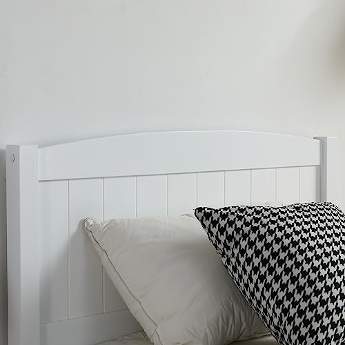 TOVRON Wood Bed Frame Twin Size with Curved Headborad and Footboard White Platform Bed with Wood Slat Single Panel Bed with Extra Support, No Box Spring Needed