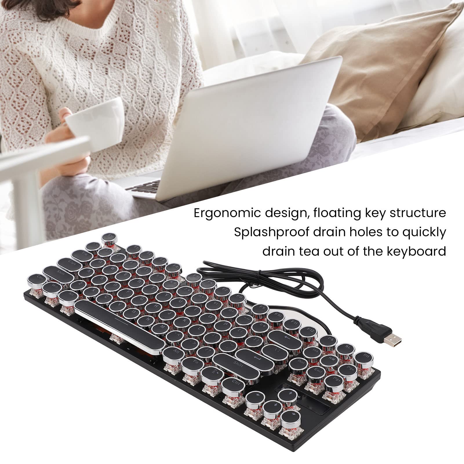 Red Switch Mechanical Keyboard Floating Button Structure 2 Color Injection Molding Red Switch Color Lock Mechanical Gaming Keyboard for Gaming (Black Plated Punk Keycaps)
