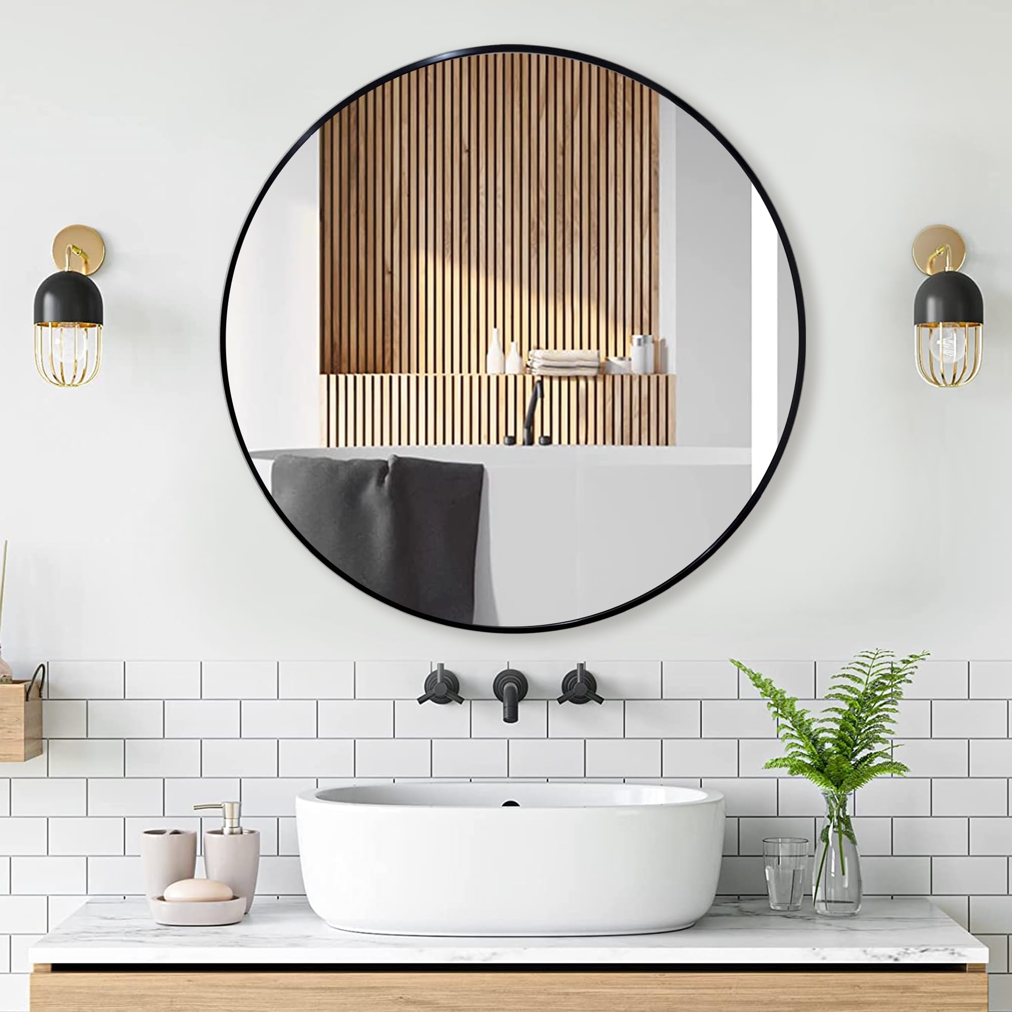 UMZODO 30 Inch Frameless Beveled Edge Circle Wall Mirror for Bathroom, Vanity, Bedroom (30 Inch)