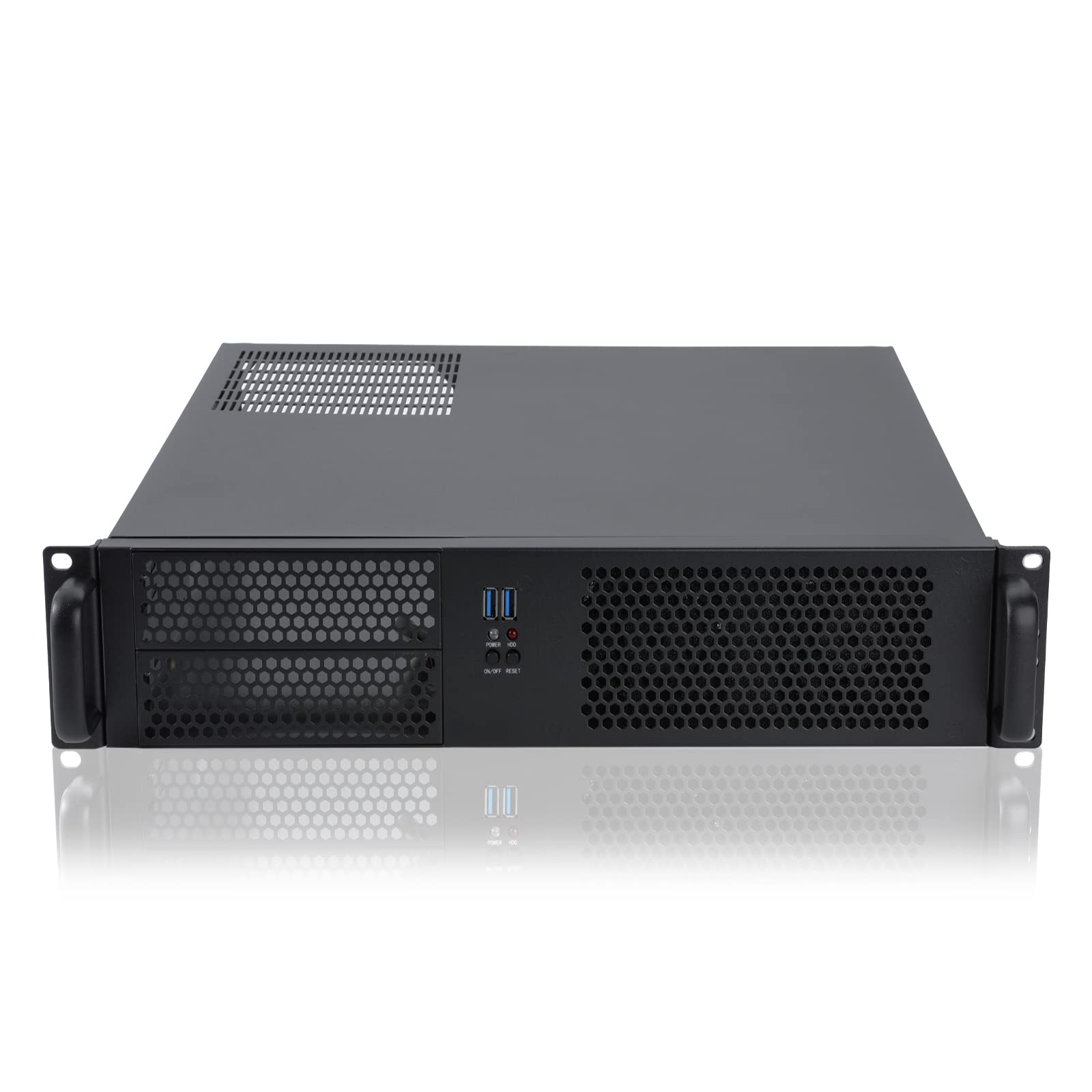 RackChoice 2U Micro ATX Compact Rackmount 2 x 5.25 Chassis Support ATX PS2 PSU with 120mm Fan on top, USB3.0 with 2.0 Adapter