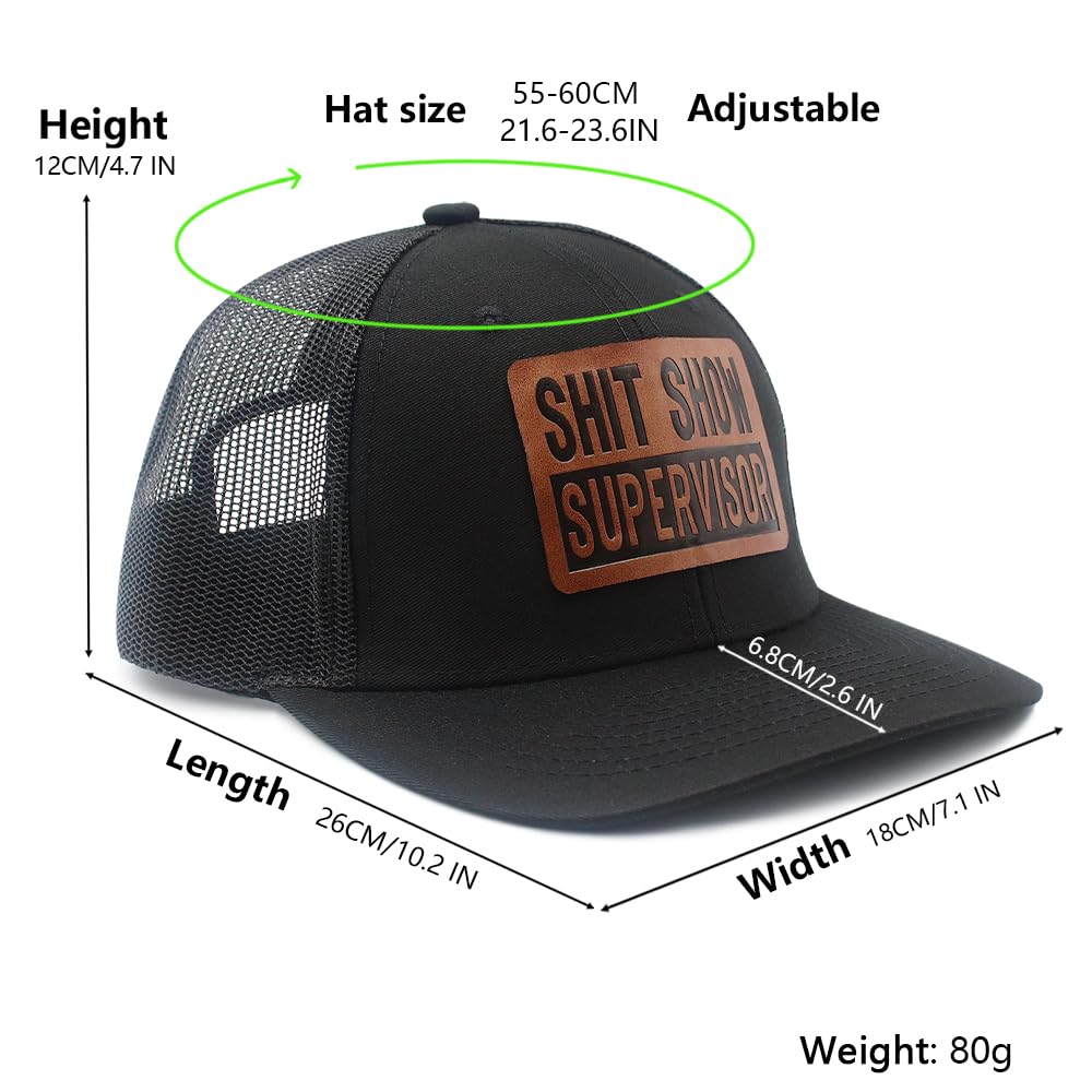 Shit Show Supervisor Leather Patch Hat Baseball Cap Trucker Hats Stylish Unisex Hats for Women Men (US, Alpha, One Size, Gray Black)