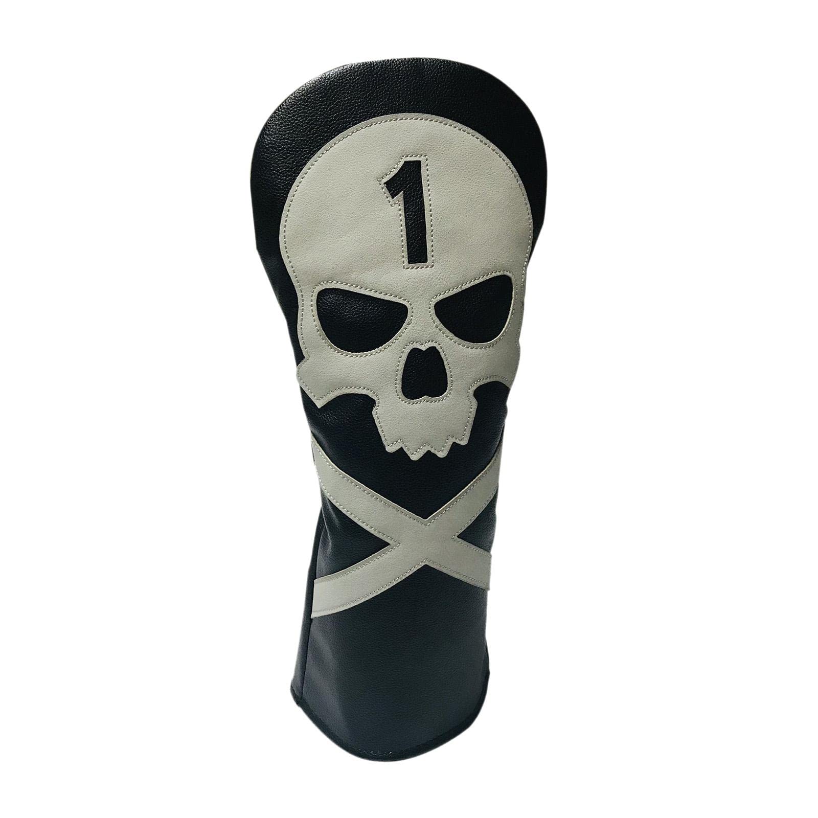 pistro Premium Leather Golf Headcovers 1, 3, 5 Driver & Fairway Woods Head Covers with Elastic Closure, Skull Embroidery, Fits Most Wood Driver - No.1