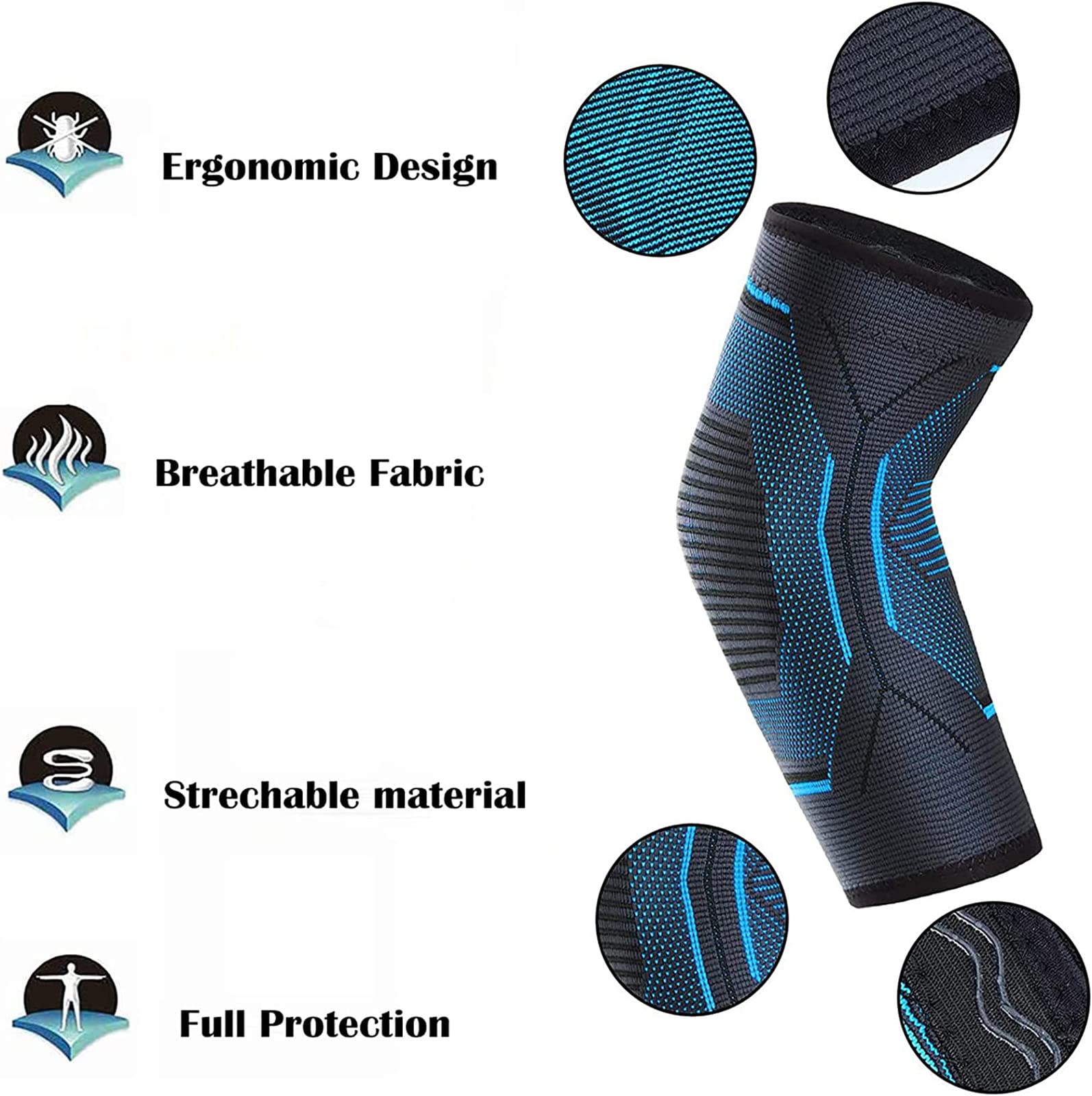 Seitaku Elbow Brace Elbow Compression Sleeve Men Women 2 Pack, Elbow Support Elbow Brace for Tendonitis and Tennis Elbow, Elbow Sleeve Weightlifting, Workout, Sports, Arthritis (Blue Black, Medium)