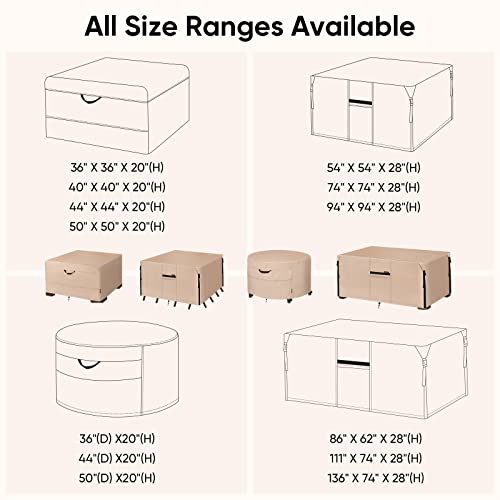 PTEROMY Patio Fire Pit Table Cover, Heavy Duty 600D Canvas Outdoor Waterproof Fireplace Cover (Khaki, Round, 36'')