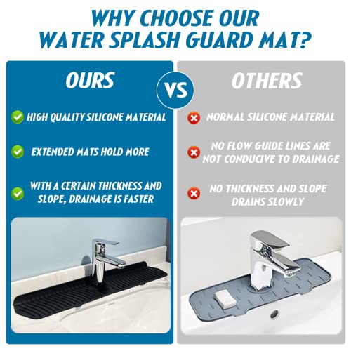 Luvitory Faucet Handle Drip Catcher Silicone Lengthened Mat, 24'' Splash Guard, Sink Guard for Kitchen Drying Mat Soap Sponge Accessories Tray Bathroom Bar Protection Black