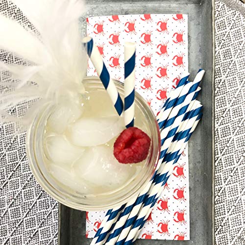 Navy Blue and Gold Foil Paper Straws - Stripe Chevron Solid - 100 Pack