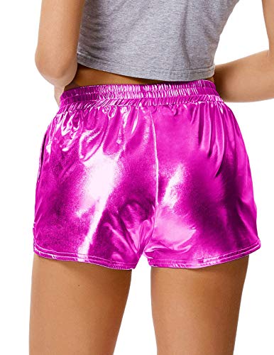 Kate Kasin Women's Yoga Hot Shorts Shiny Metallic Pants Wet Look with Elastic Waist