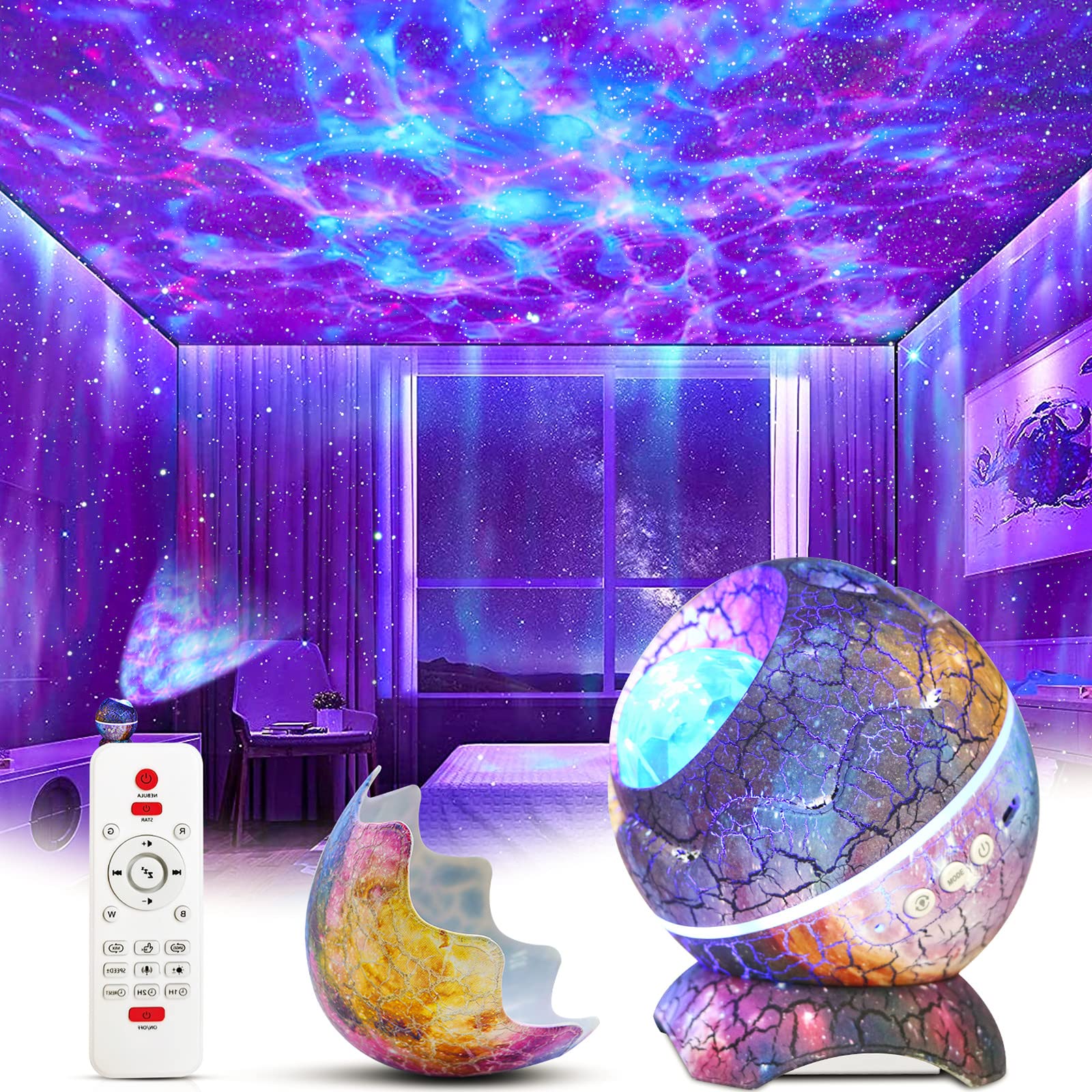 Rechargeable Star Projector, Galaxy Projector for Bedroom, Starlight Projector with Remote Control, Music Speaker & White Noise, 14 Colors LED Night Lights Gift for Kids Room, Christmas, Room Decor