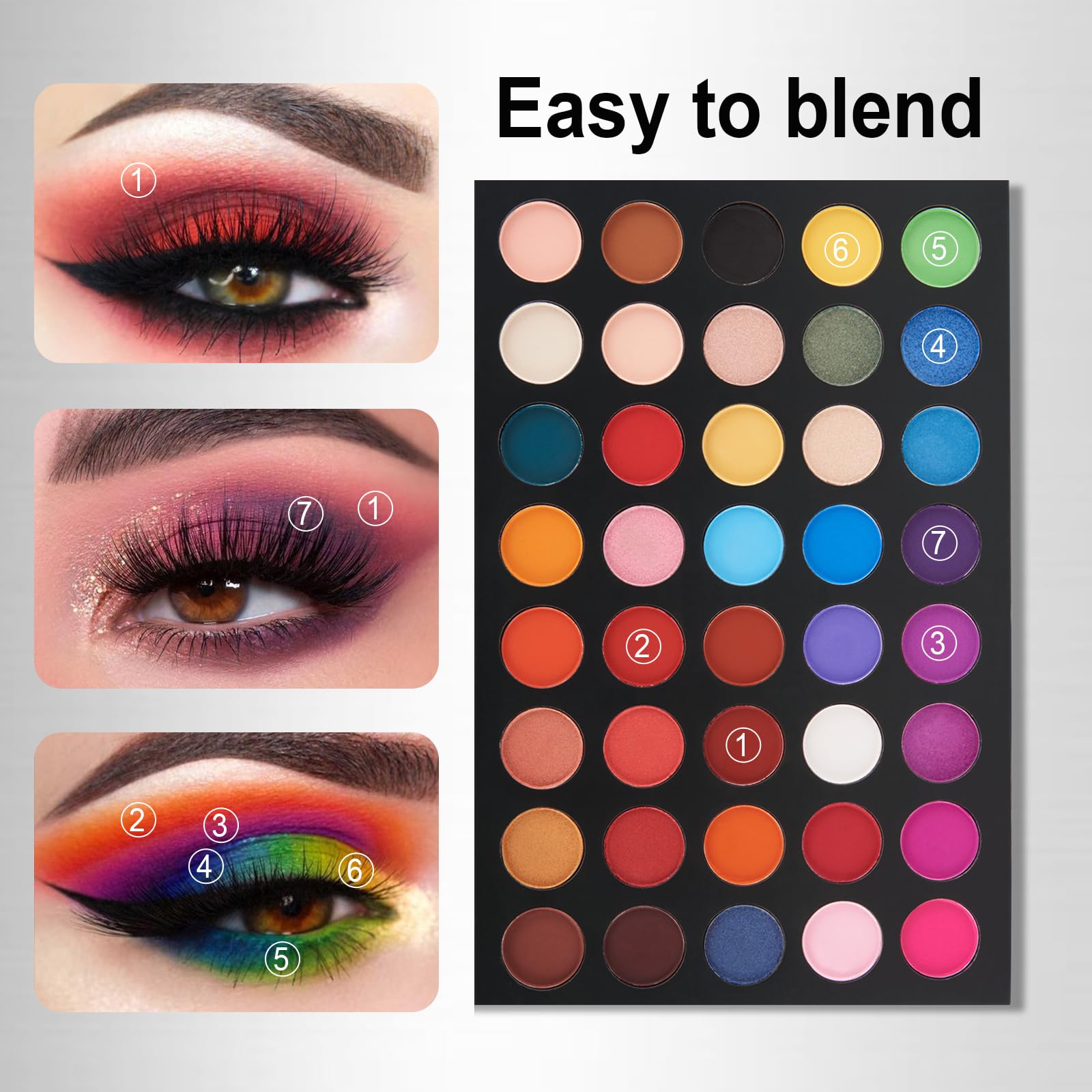 Rechoo 35 Colors Eye shadow Palette Eye Makeup, Neon Eyeshadow Palette Pallet Matte Colorful Shimmer Metallic Bright Color Pigmented Paleta Highlight Cosmetics