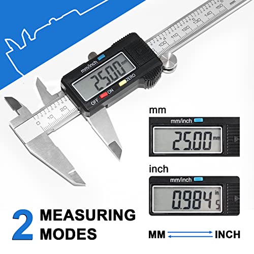 PTSTEL Digital Caliper, 6 Inch Electronic Digital Caliper Measuring Tool Accuracy with Large LCD Screen, Auto-Off Feature, Inch and Millimeter Conversion Stainless Steel Calipers for DIY/Household