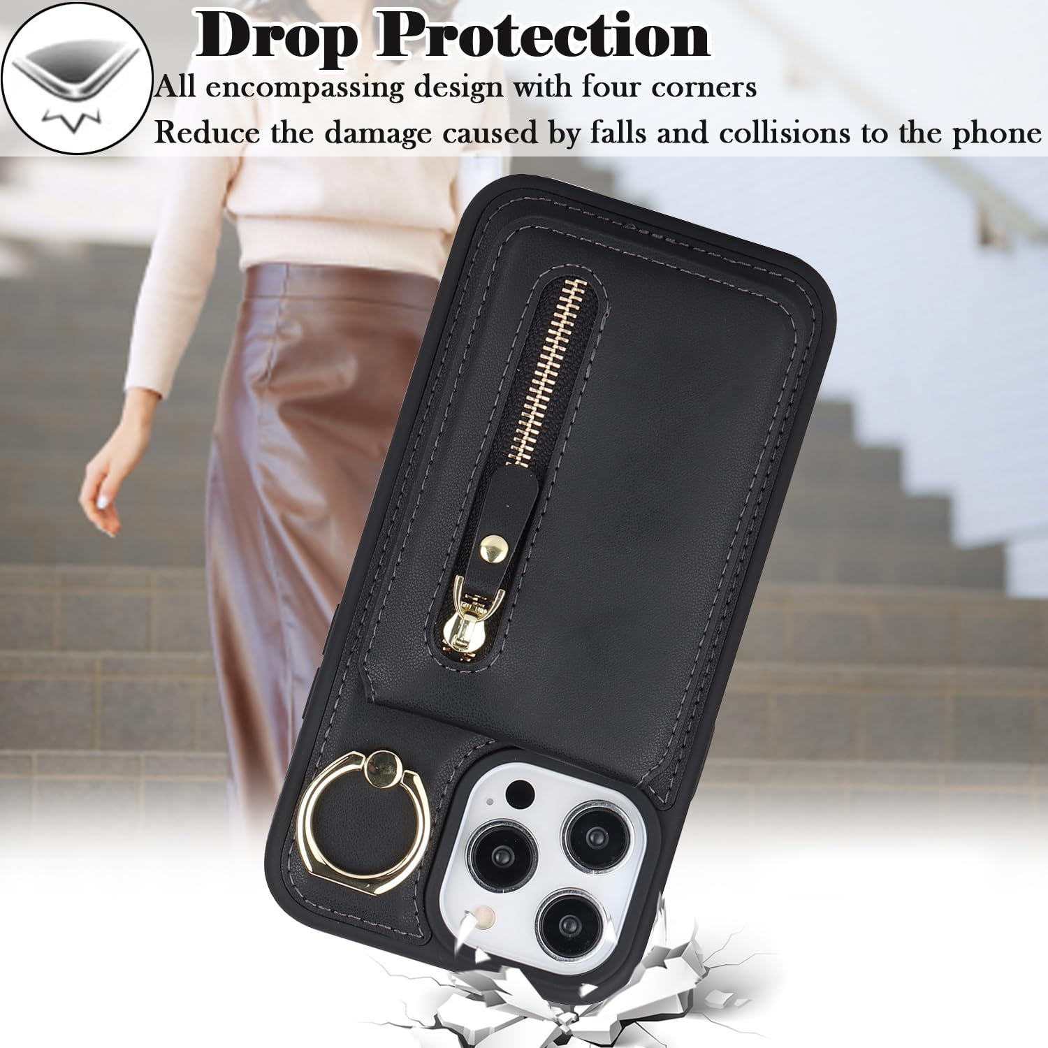Havaya for iPhone 13 pro max case with Card Holder iphone 12 pro max phone case magsafe compatible for women leather zipper phone wallet detachable 2-in-1 magnetic for men-Black
