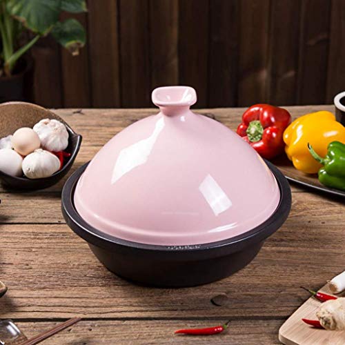 MYYINGBIN 30Cm Tagine Pot with Enameled Cast Iron Base Cone-Shaped Lid and Anti-Hot Silicone Gloves Housewarming Gift, Pink