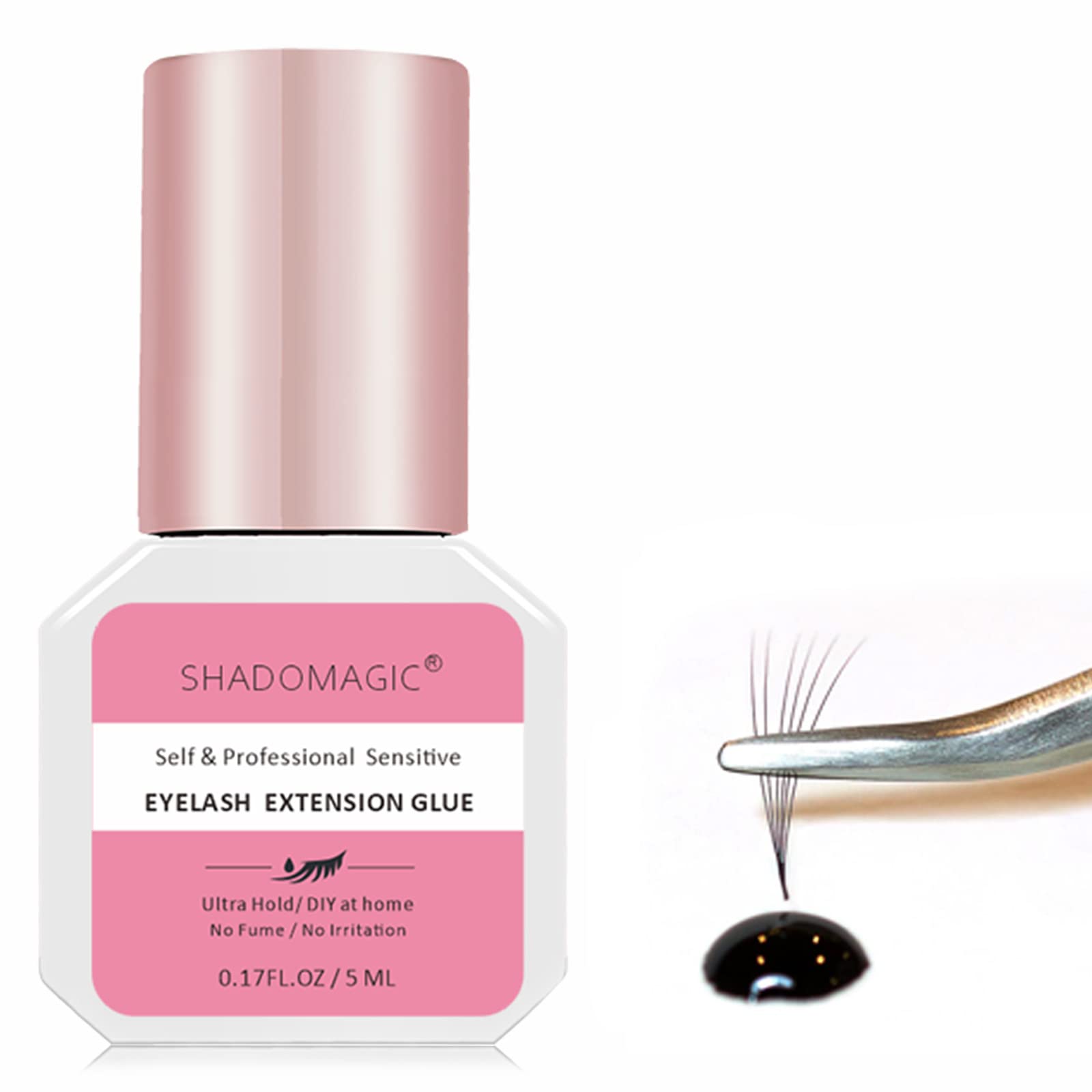 Sensitive Eyelash Extension Glue, Shadomagic Adhesive Lash Extension Glue for False Eyelashes, 40-50 Days Retention Best Professional Self Use & Individual Volume 5ml Eye Lashes Extension Glue