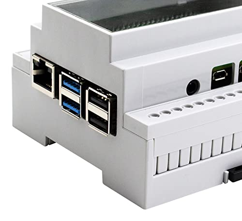 Raspberry Pi 4B Enclosure, DIN Rail Mount, Gray Polycarbonate Material, for Use with The Raspberry Pi 4B+ Single Board Computer (Gray Lid)