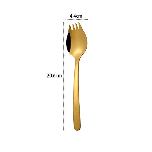 Mengbaobao 6-pack Gold Sporks Spoon Forks Long Handle Stainless Steel for Fruit Appetizer Dessert Salad Forks Noodle Spoon 8.1 inch