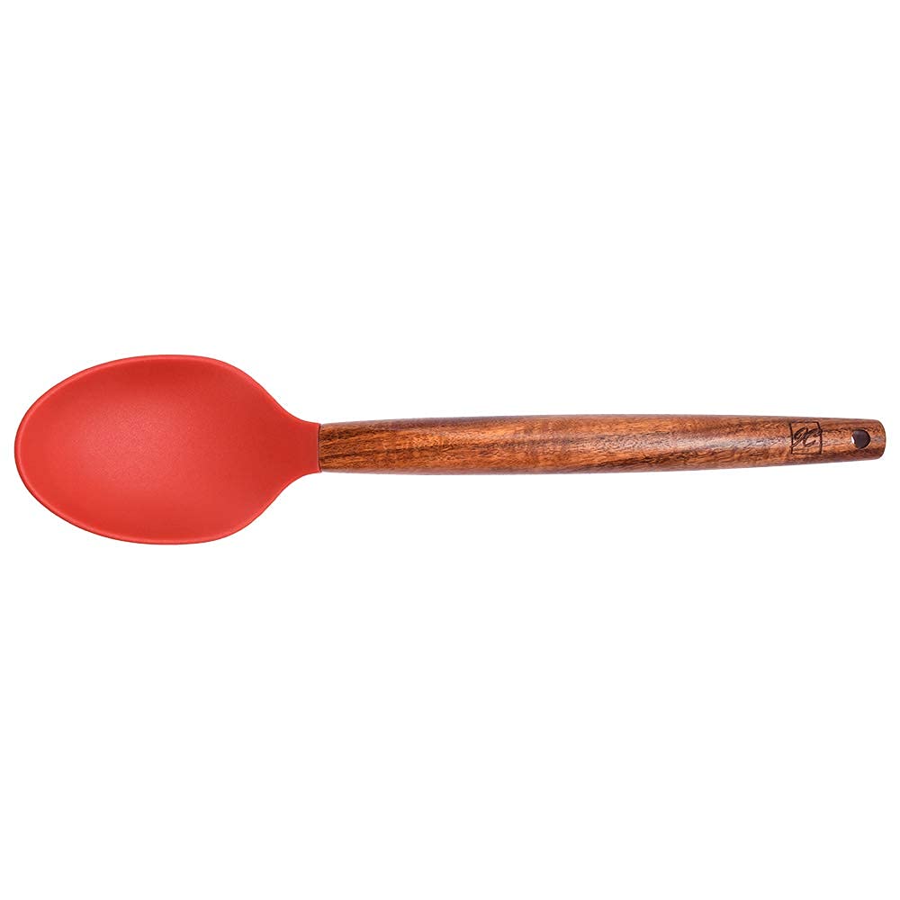 Instylecraft Silicone Kitchen Utensils Set Red Wood Cooking set, Kitchen Utensils Tools, Wooden Handle Spoons, Multi-functional TRIVET MAT BPA Free, Non Toxic, FOOD-GRADE SILICONE