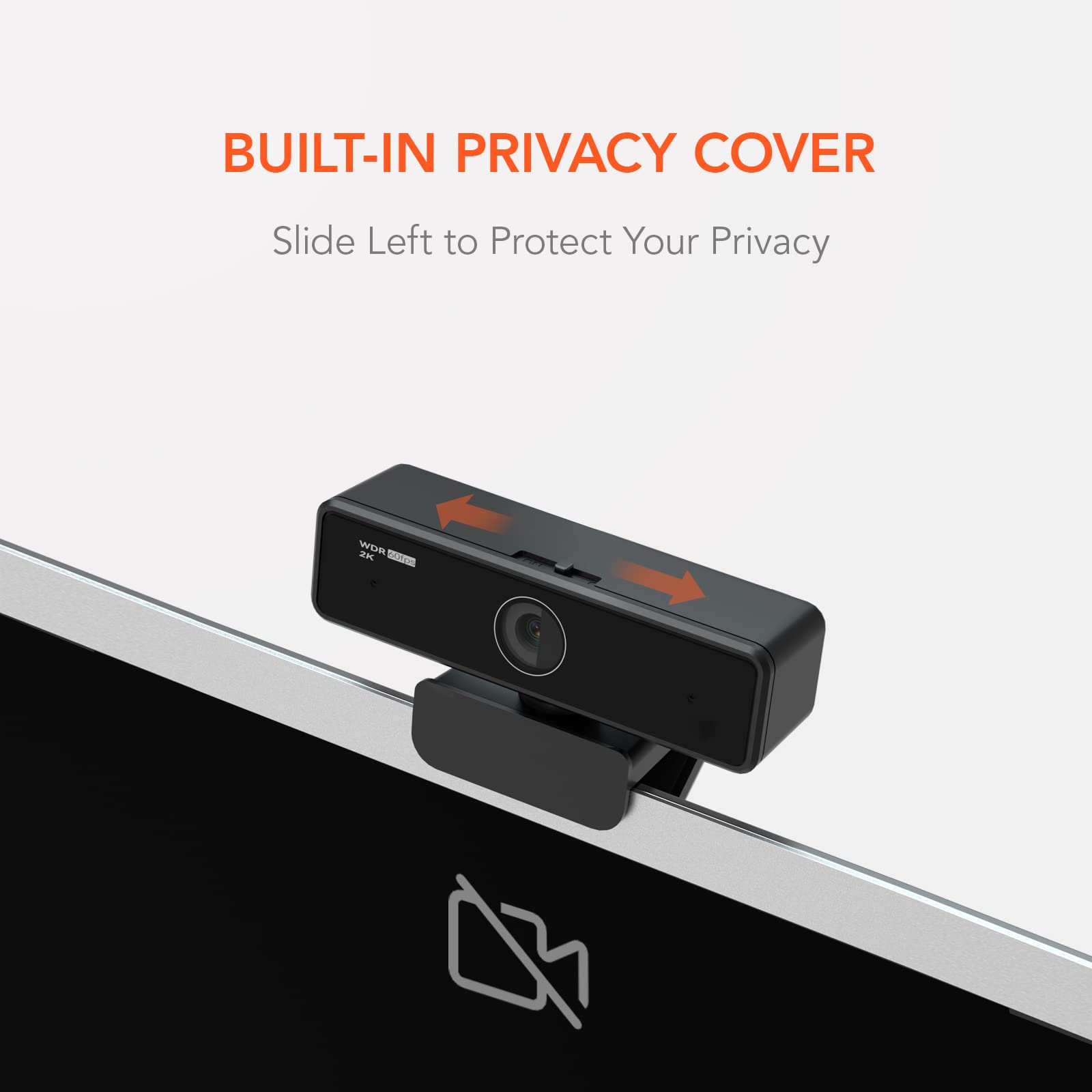 NUROUM 2K Webcam with Microphone, 1080P/60fps, 1440P/30fps, Dual Microphone with Privacy Cover, Wide-Angle USB FHD Web Computer Camera, Plug and Play, for Zoom/Skype/Teams/Webex