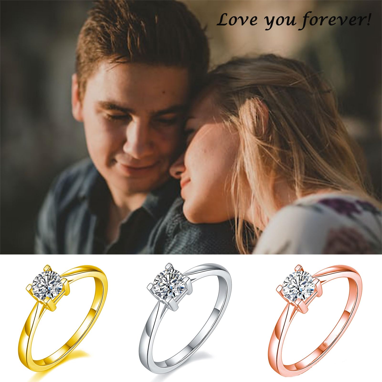 MRENITE 1ct Solitaire Round Moissanite Engagement Ring Solid 10K/14K/18K Yellow Gold Round Cut Moissanite Ring(D Color VVS1 Clarity)